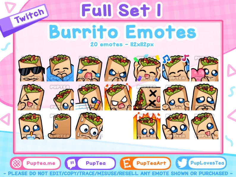 20x Cute Burrito Emotes Pack for Twitch Youtube and Discord | Full Set ...