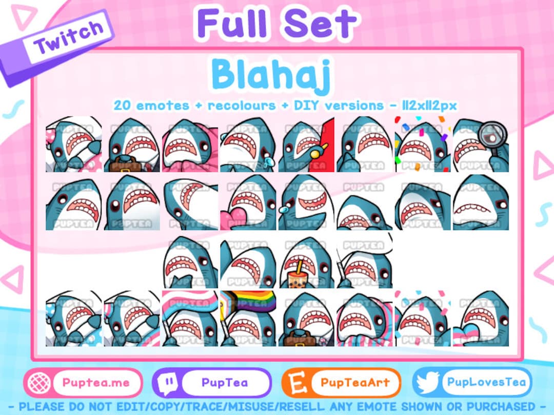 20x Cute Blahaj Shark Emotes Pack for Twitch Youtube and Discord | Full ...