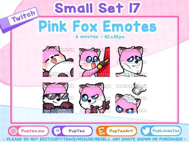 6x Cute Pink Fox Emotes Pack for Twitch Youtube and Discord Small Set ...