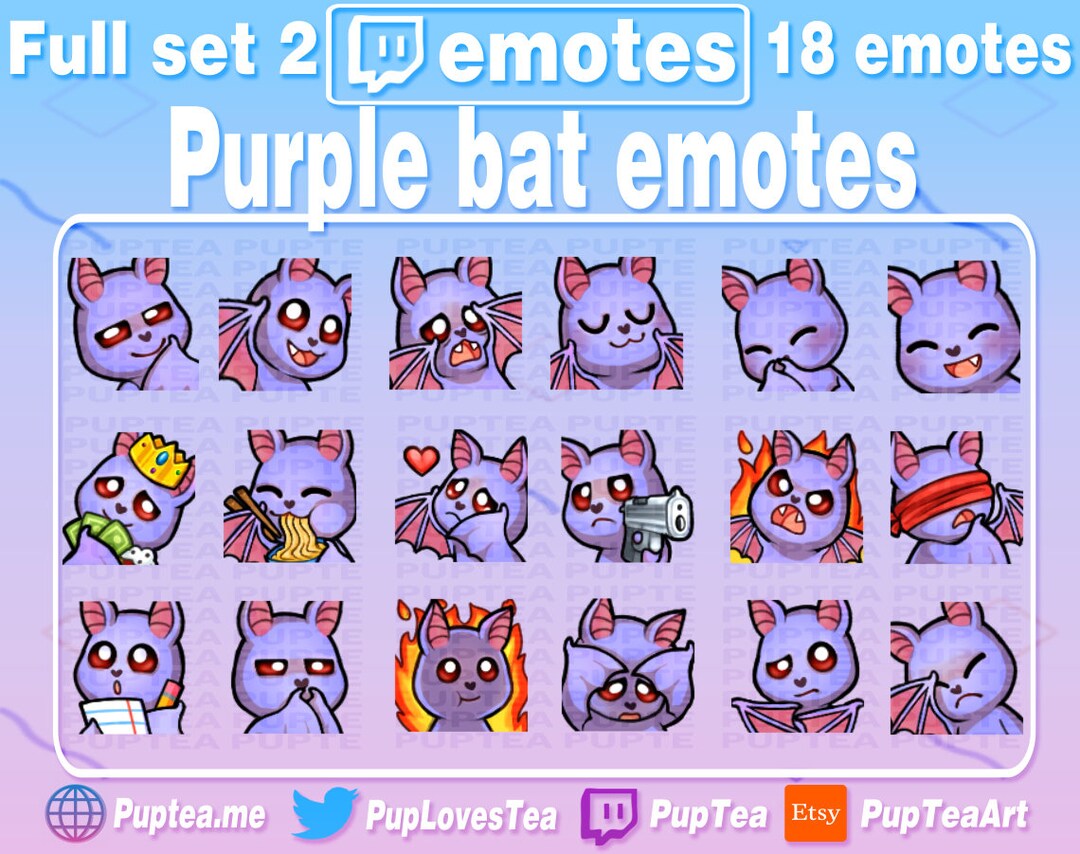 18x Cute Purple Bat Emotes Pack for Twitch Youtube and Discord | Full ...