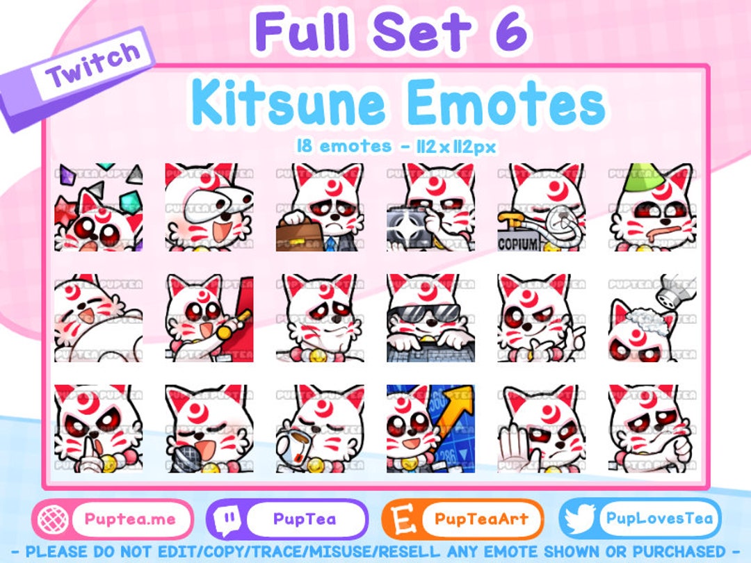 18x Cute Kitsune Emotes Pack for Twitch Youtube and Discord Full Set 6 ...
