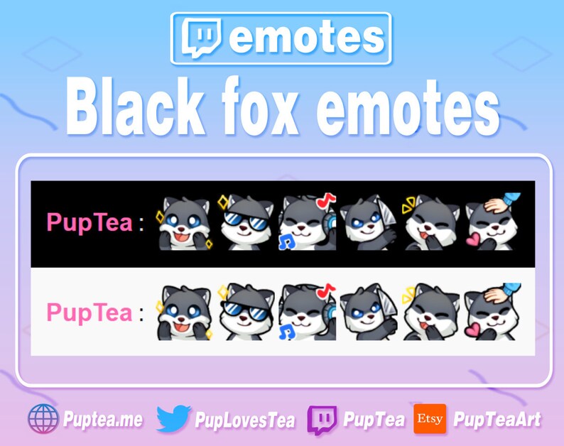 6x Cute Black Fox Emotes Pack For Twitch And Discord Set 3 Etsy