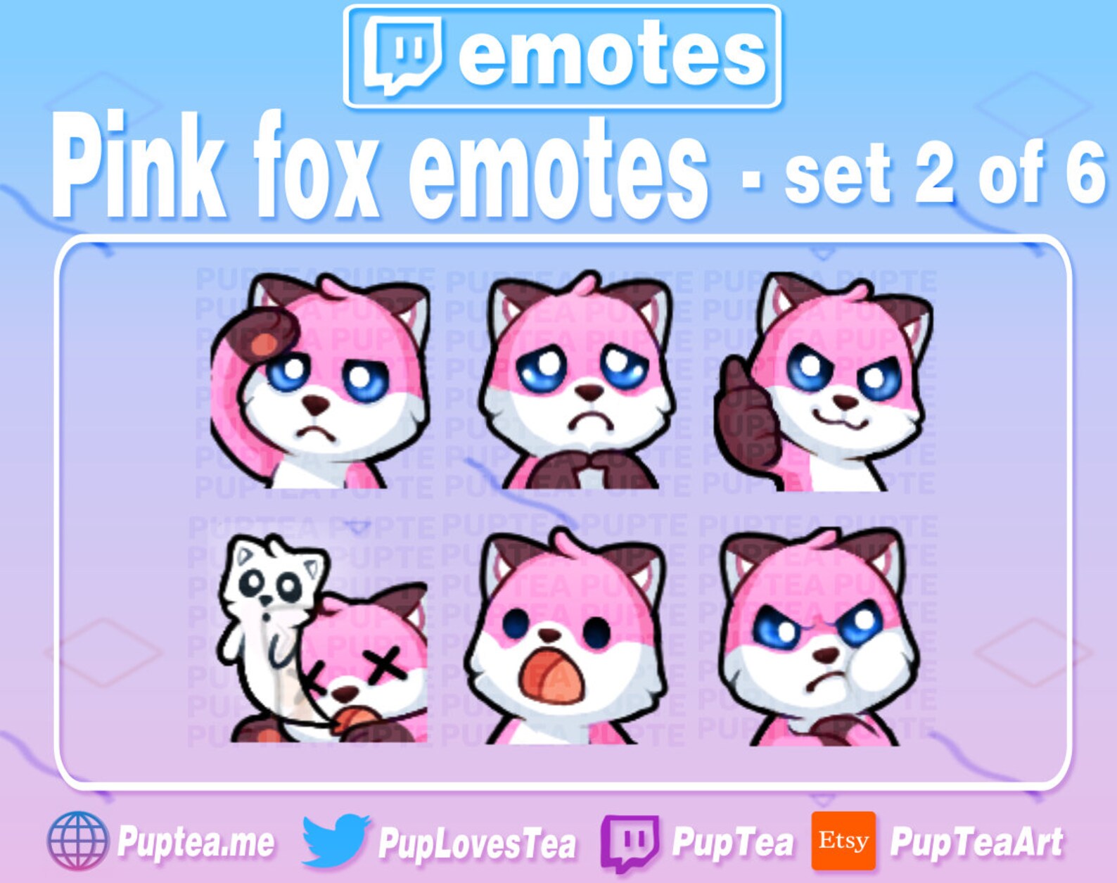 6x Cute Pink Fox Emotes Pack for Twitch Youtube and Discord Set 2 - Etsy