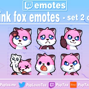 6x Cute Pink Fox Emotes Pack for Twitch Youtube and Discord Set 2 - Etsy