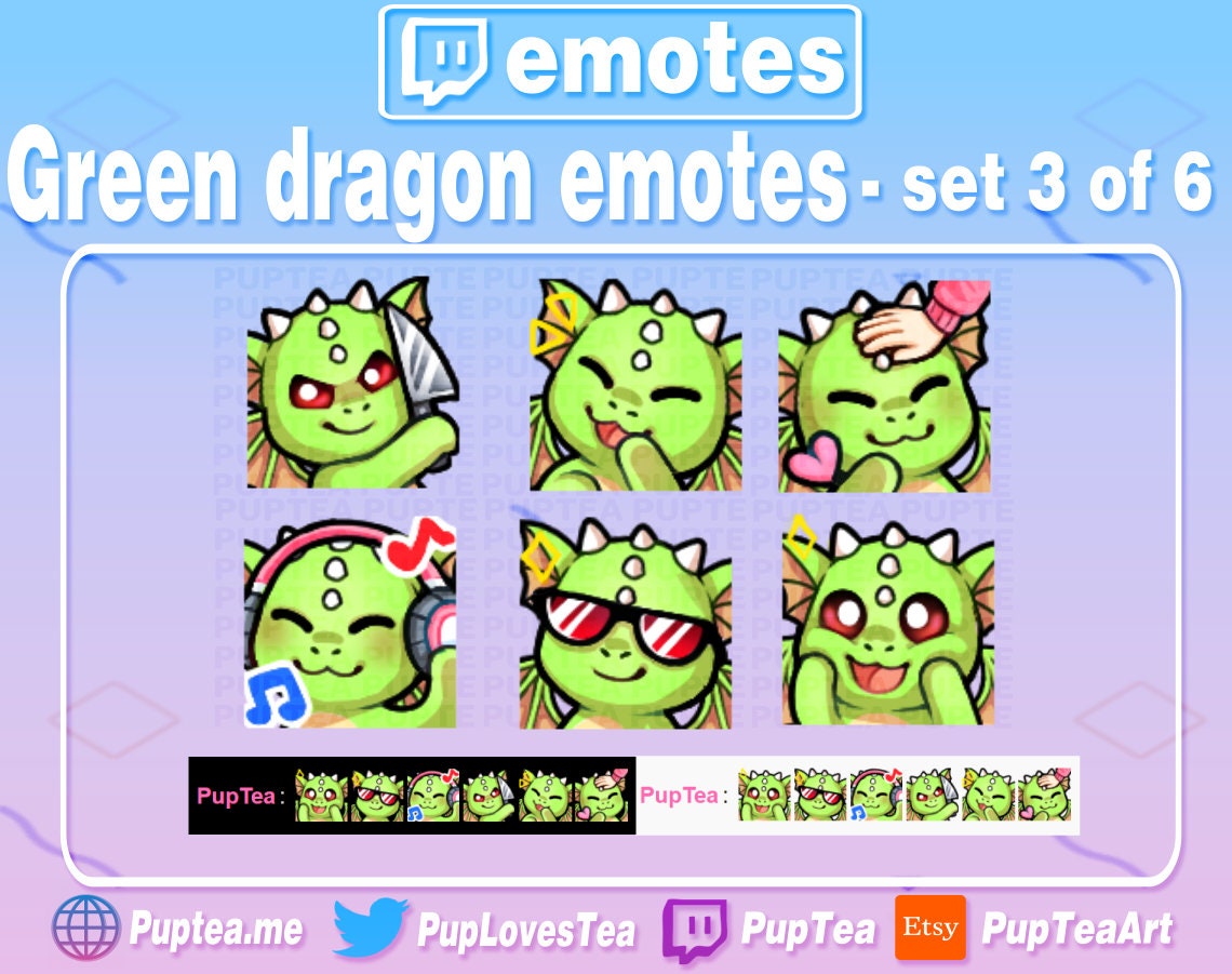 Drawing & Illustration 6x Cute Green Dragon Emotes Pack for Twitch and ...