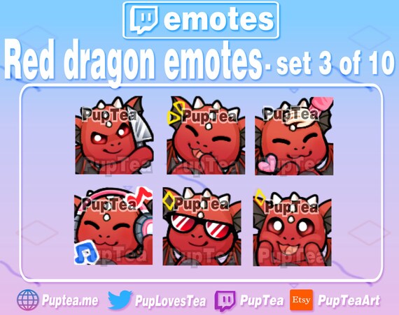 6x Cute Red Dragon Emotes Pack for Twitch and Discord Set 3 - Etsy