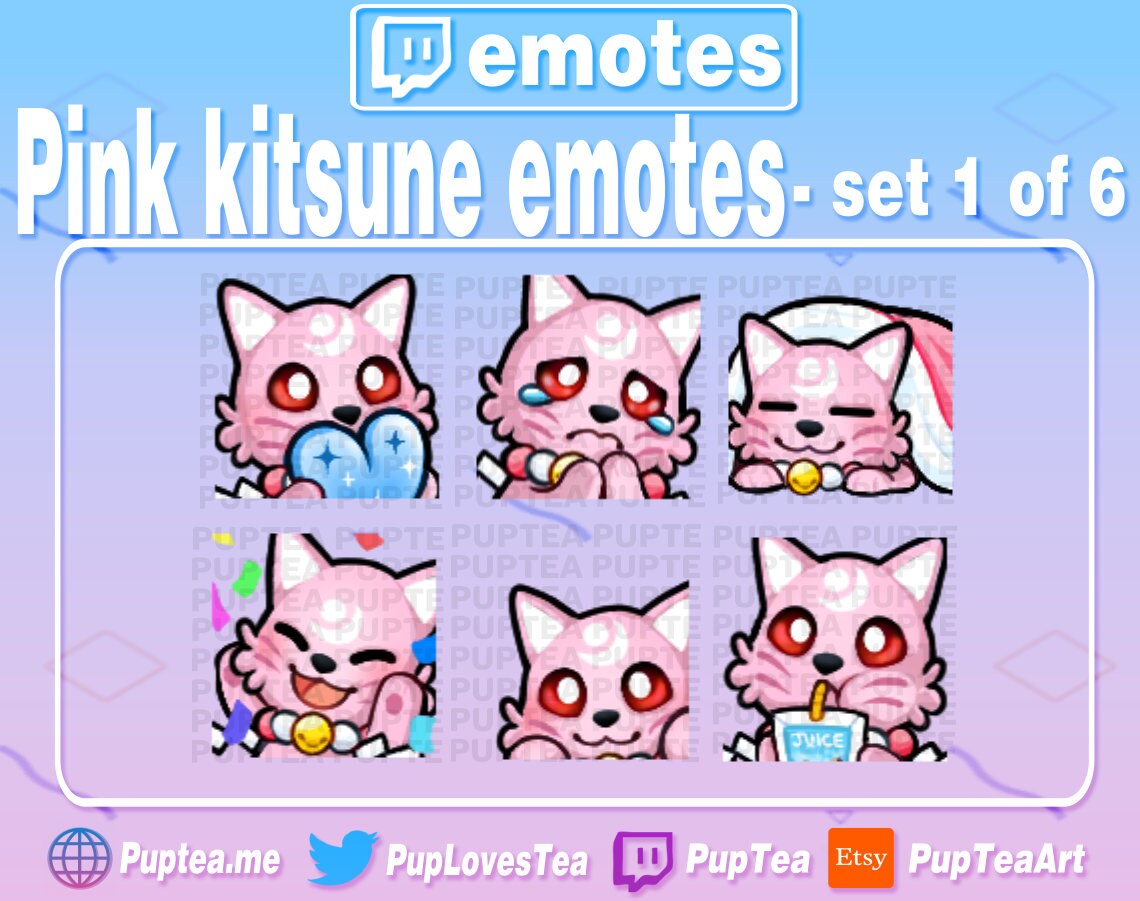 6x Cute Pink Kitsune Emotes Pack for Twitch Youtube and - Etsy