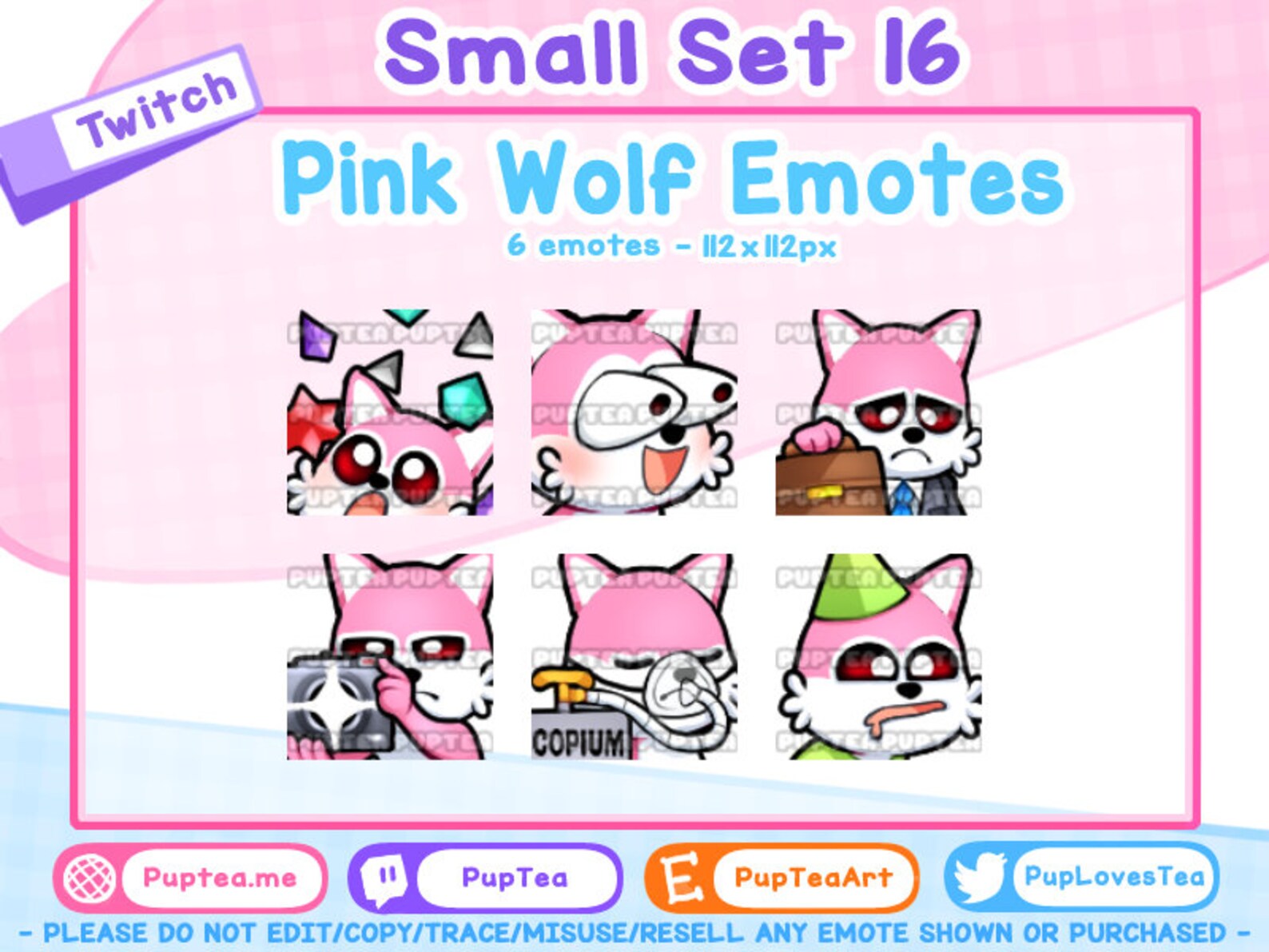 6x Cute Pink Wolf Emotes Pack for Twitch Youtube and Discord - Etsy