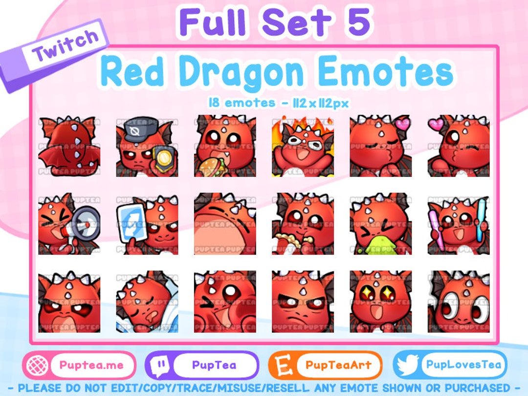 18x Cute Red Dragon Emotes Pack for Twitch Youtube and Discord | Full ...