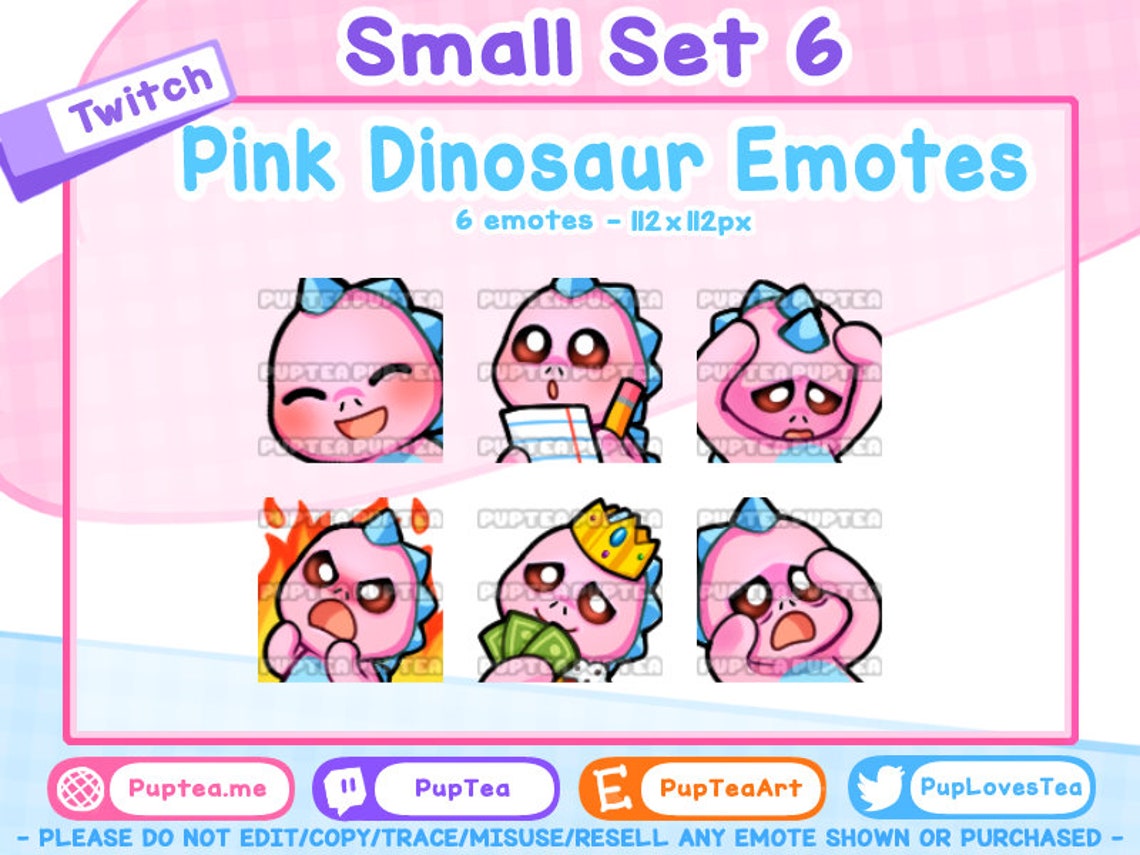 6x Cute Pink Dinosaur Emotes Pack for Twitch Youtube and - Etsy