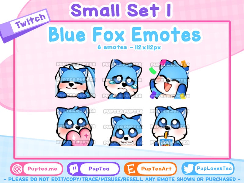 6x Cute Blue Fox Emotes Pack for Twitch Youtube and Discord Set 1 - Etsy