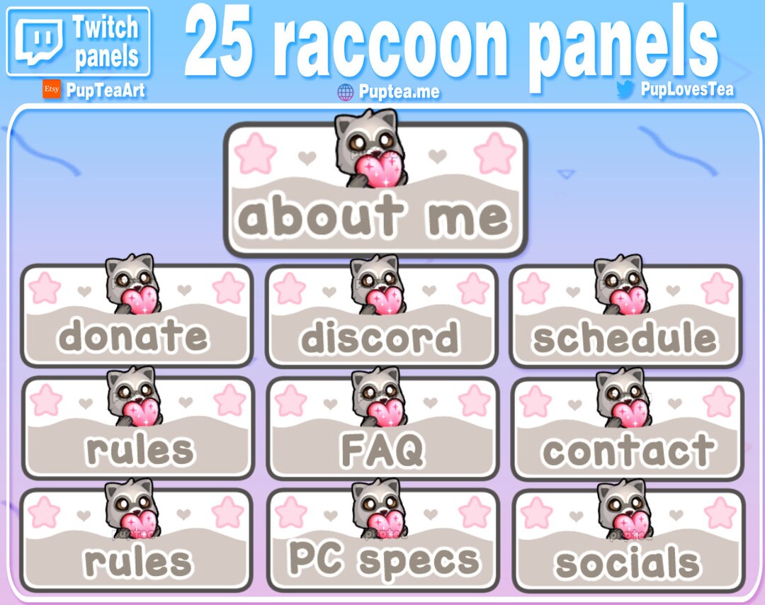 25x Cute Raccoon Twitch Panels / Twitch Streamer Panels - Etsy