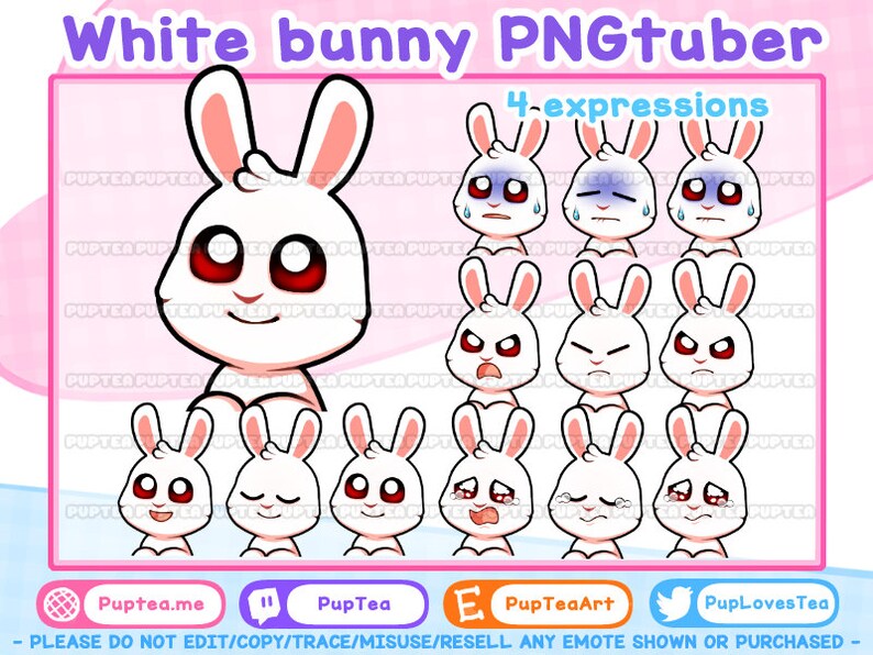 Cute White Bunny Pngtuber / Premade Pngtuber / Veadotube Mini / Voice ...