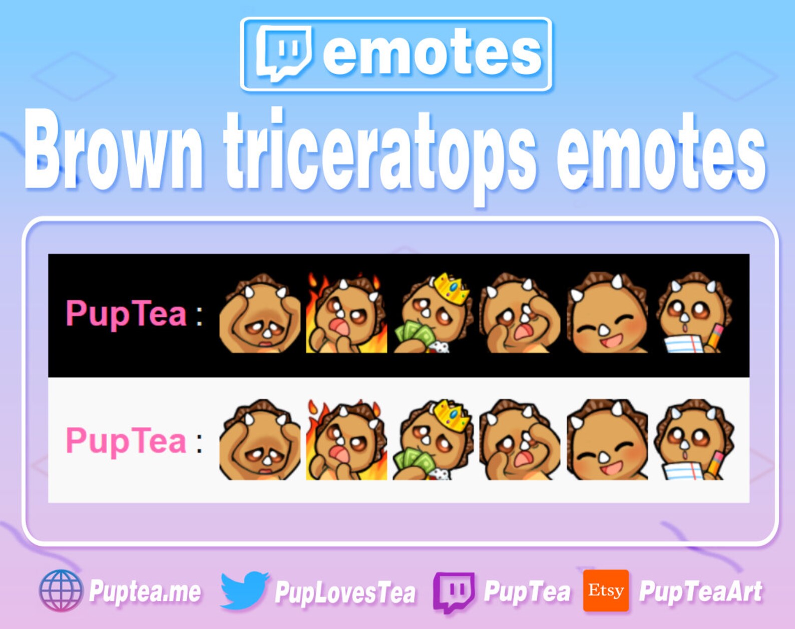 6x Cute Brown Triceratops Emotes Pack for Twitch Youtube and Discord ...