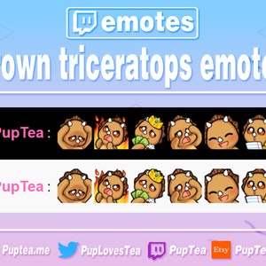 6x Cute Brown Triceratops Emotes Pack for Twitch Youtube and Discord ...