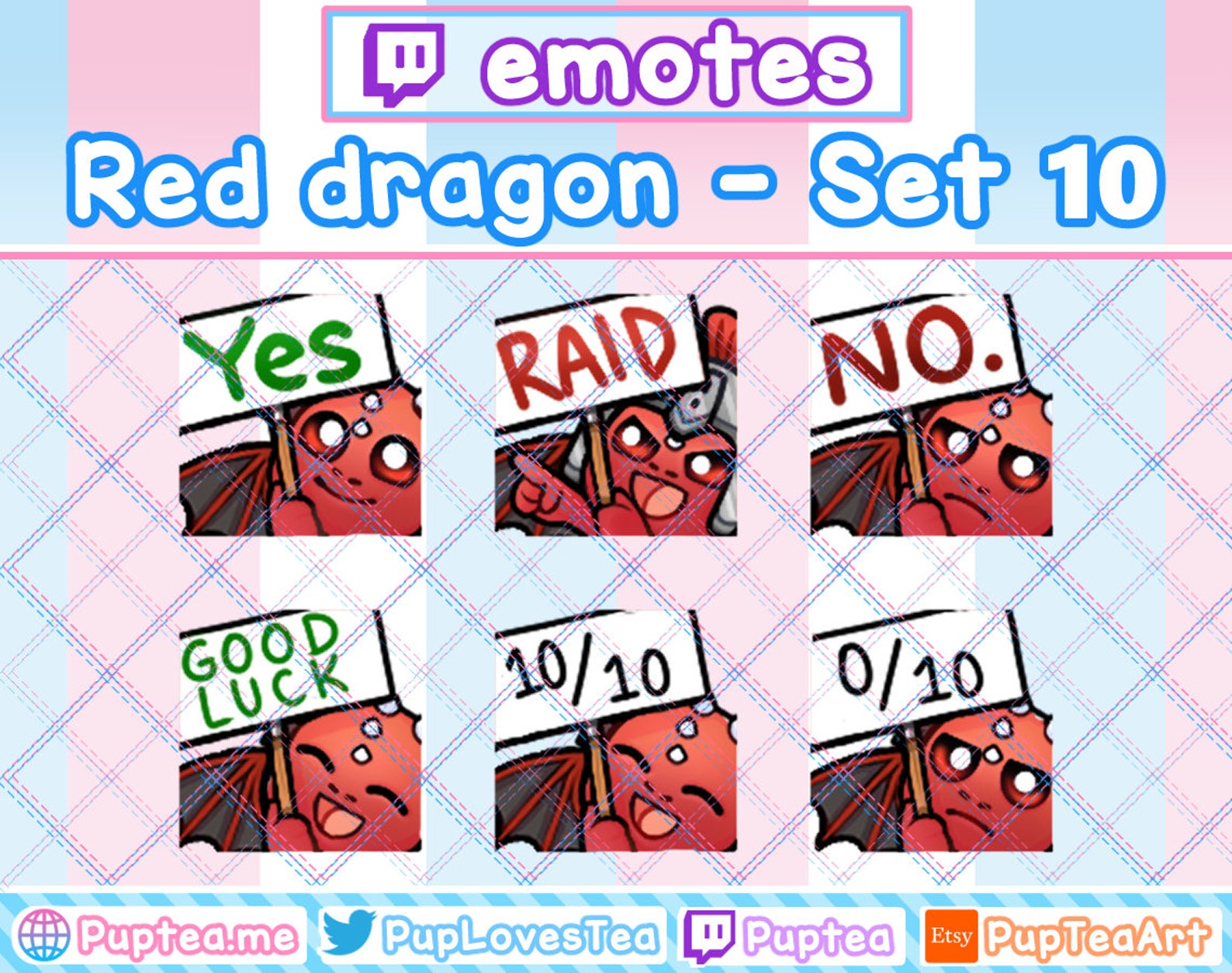 6x Cute Red Dragon Emotes Pack for Twitch Youtube and Discord | Set 10 ...