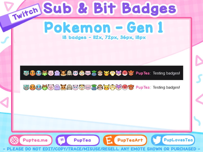 18x Cute Pokemon Twitch Sub Badges / Cheer Bit Badges | Gen 1 - Etsy