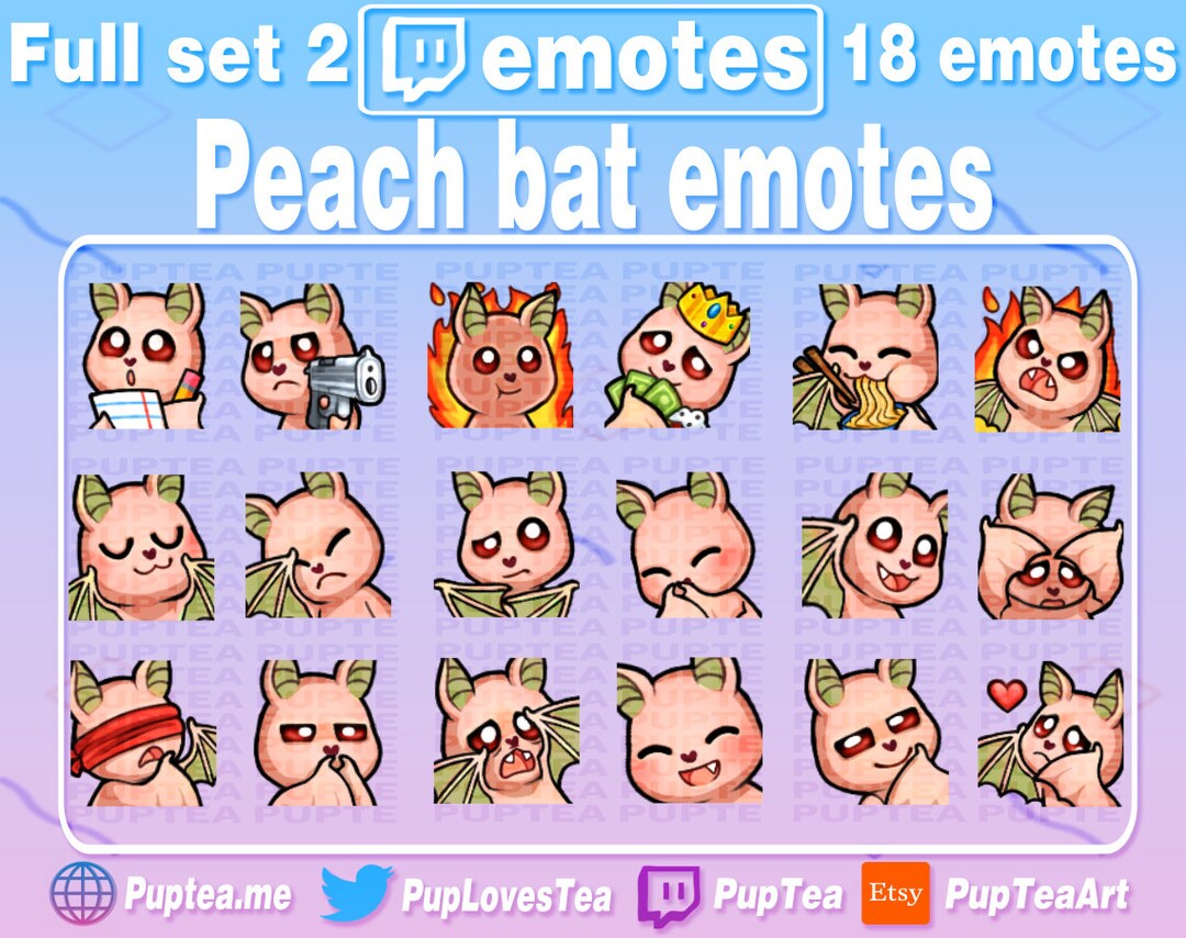 18x Cute Peach Bat Emotes Pack for Twitch Youtube and Discord - Etsy