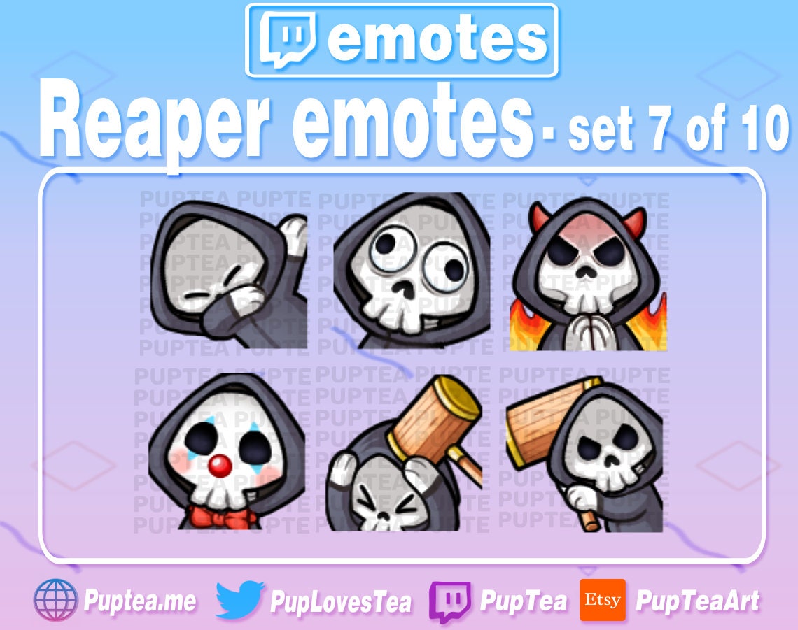 6x Cute Skeleton Grim Reaper Emotes Pack for Twitch Youtube - Etsy