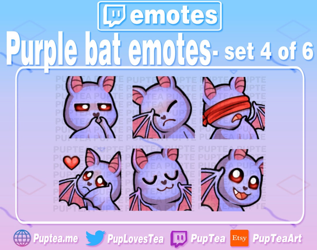 6x Cute Purple Bat Emotes Pack for Twitch Youtube and Discord Set 4 - Etsy