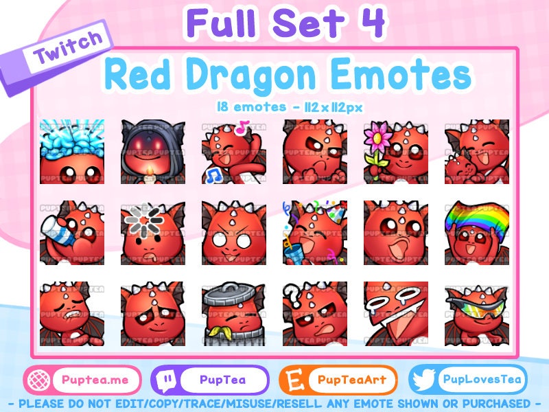 18x Cute Red Dragon Emotes Pack for Twitch Youtube and Discord Full Set ...
