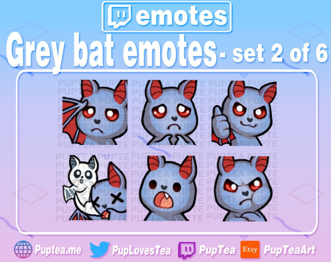 6x Cute Grey Bat Emotes Pack for Twitch Youtube and Discord Set 2 - Etsy UK