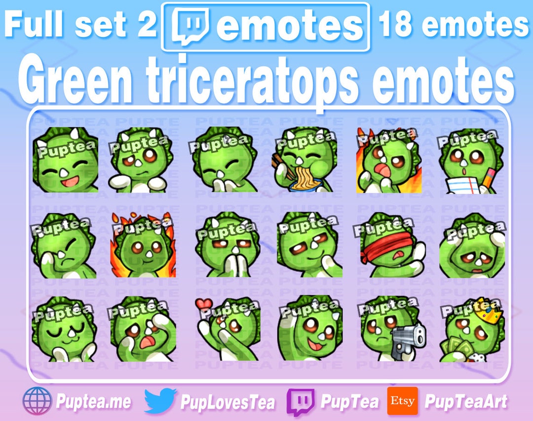 18x Cute Green Triceratops Emotes Pack for Twitch Youtube and - Etsy