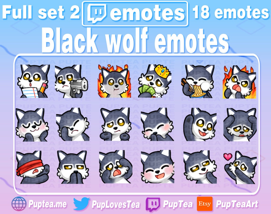 18x Cute Black Wolf Emotes Pack for Twitch Youtube and Discord | Full ...