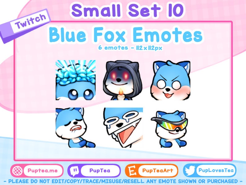 6x Cute Blue Fox Emotes Pack for Twitch Youtube and Discord Set 10 - Etsy