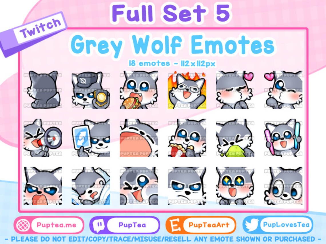 18x Cute Grey Wolf Emotes Pack for Twitch Youtube and Discord Full Set ...