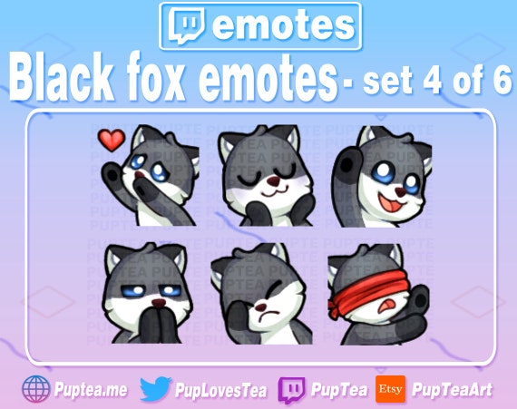 6x Cute Black Fox Emotes Pack For Twitch And Discord Set 4 Etsy