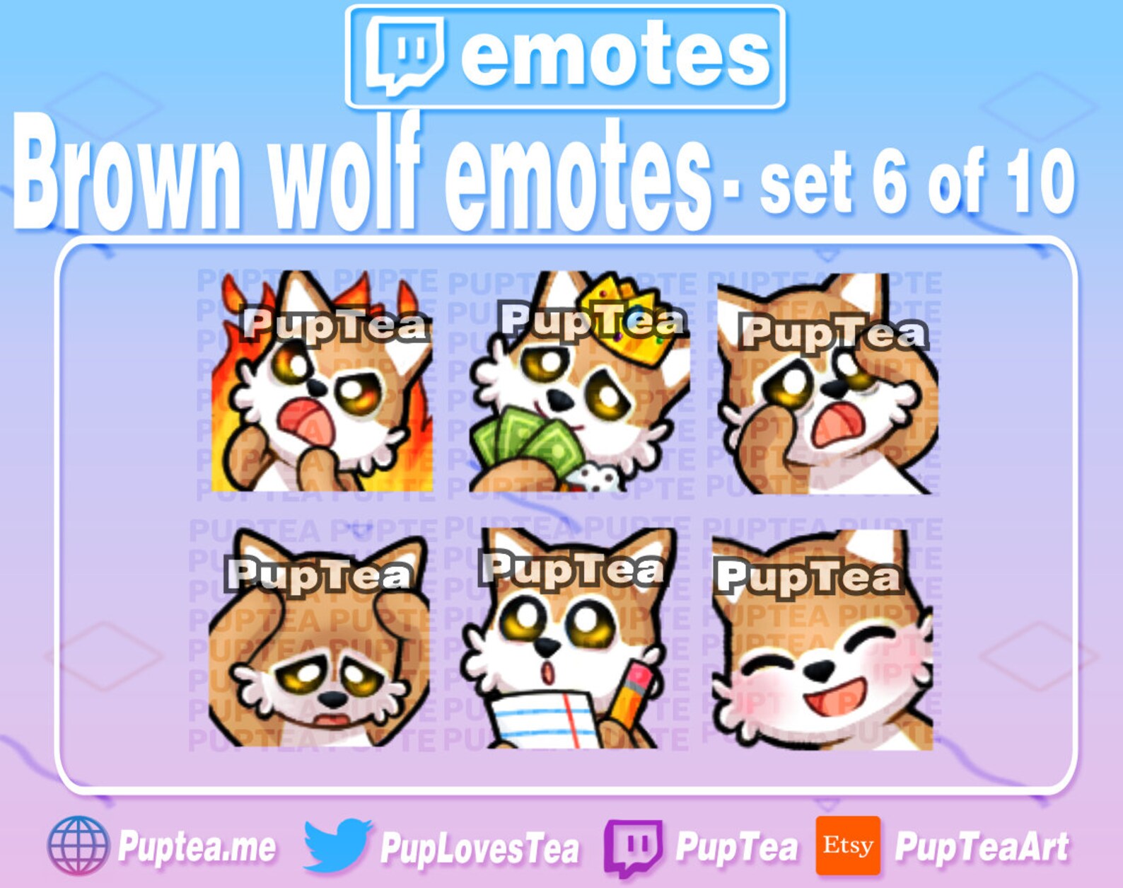 6x Cute Brown Wolf Emotes Pack for Twitch Youtube and Discord Set 6 - Etsy