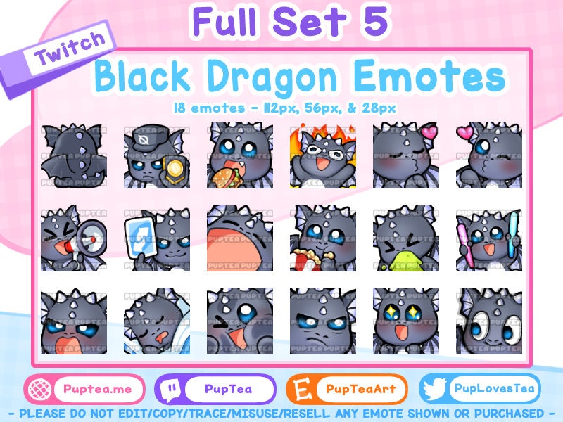 18x Cute Black / Grey Dragon Emotes Pack for Twitch Youtube and Discord ...