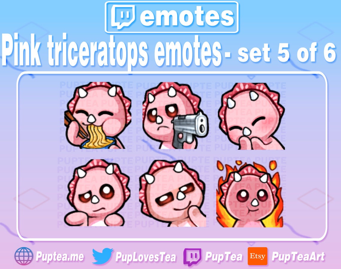 6x Cute Pink Triceratops Emotes Pack for Twitch Youtube and Discord Set ...