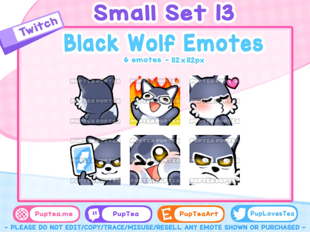 6x Cute Black Wolf Emotes Pack for Twitch Youtube and Discord | Set 13 ...