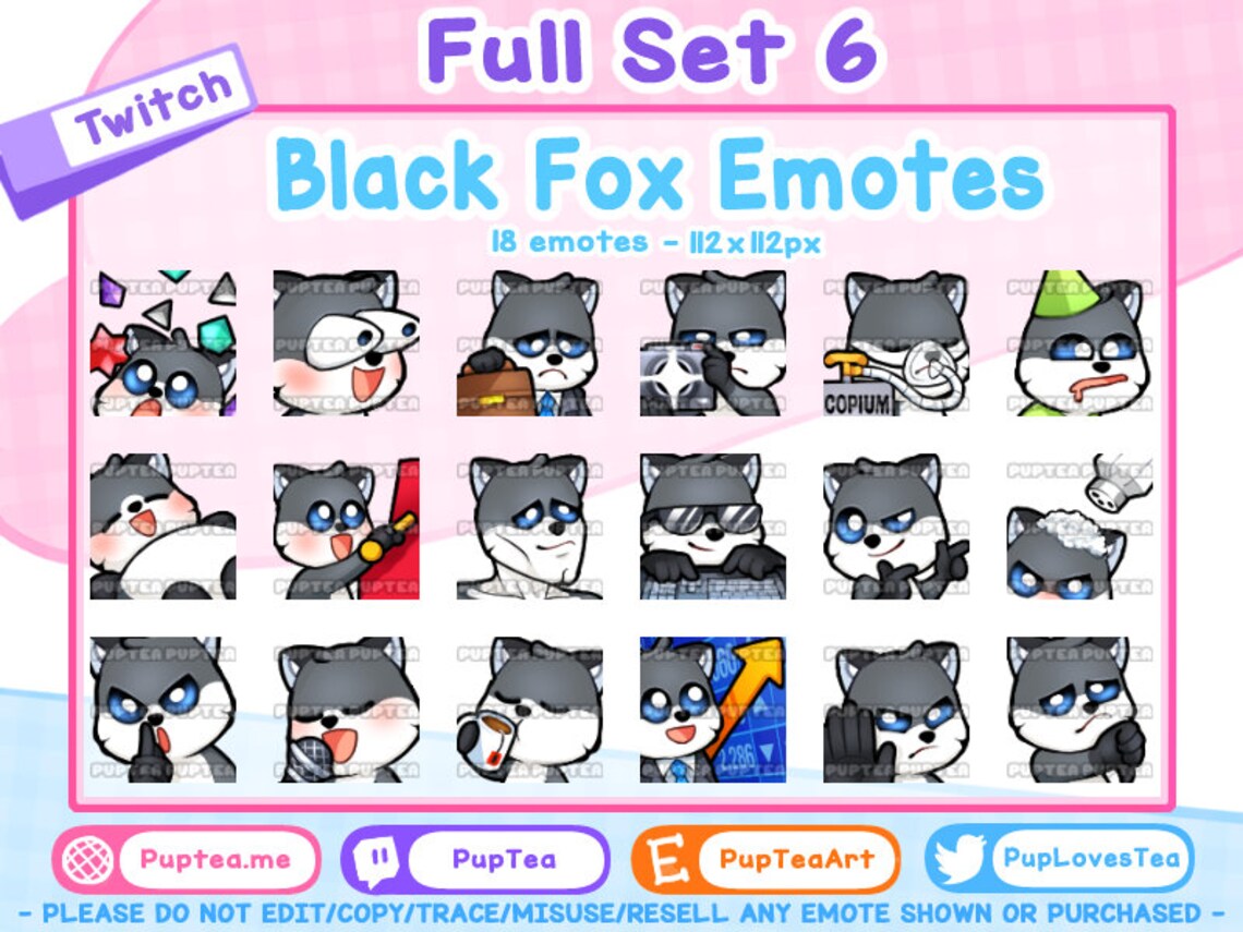 18x Cute Black Fox Emotes Pack for Twitch Youtube Tiktok and - Etsy