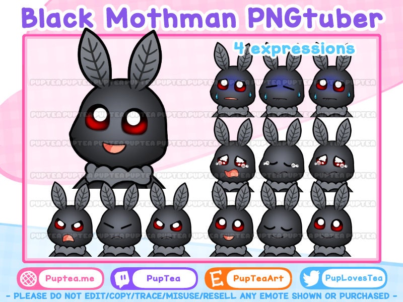 Cute Black Mothman Pngtuber / Premade Pngtuber / Veadotube Mini / Voice ...