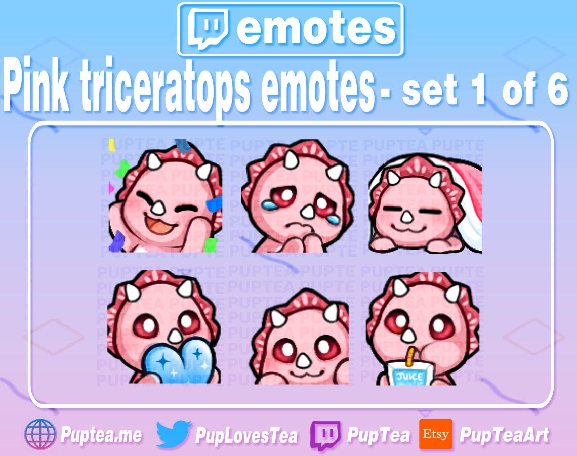6x Cute Pink Triceratops Emotes Pack for Twitch Youtube and Discord Set ...