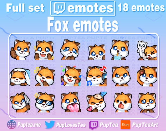 18x Cute Fox Emotes Pack For Twitch Youtube Tiktok And Discord Etsy