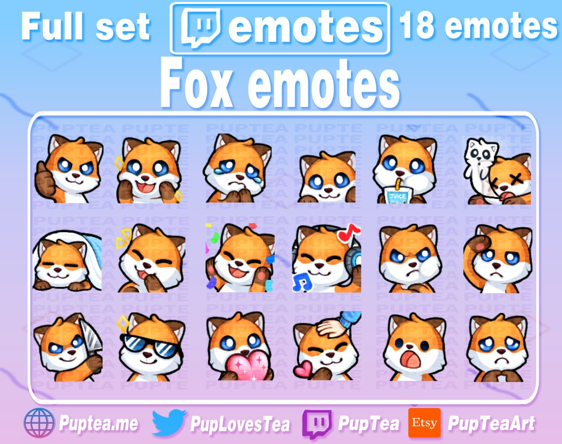 18x Cute Fox Emotes Pack for Twitch Youtube and Discord | Full Set 1 - Etsy