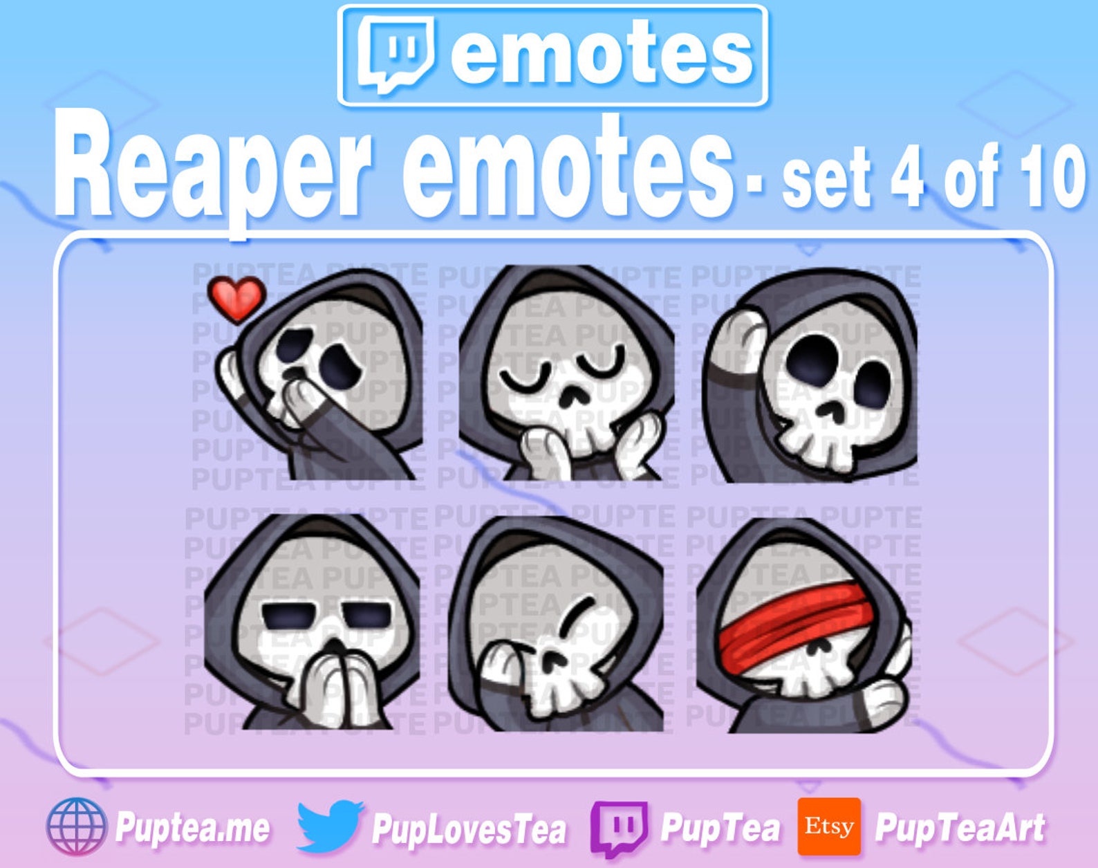 6x Cute Skeleton Grim Reaper Emotes Pack for Twitch Youtube and Discord ...