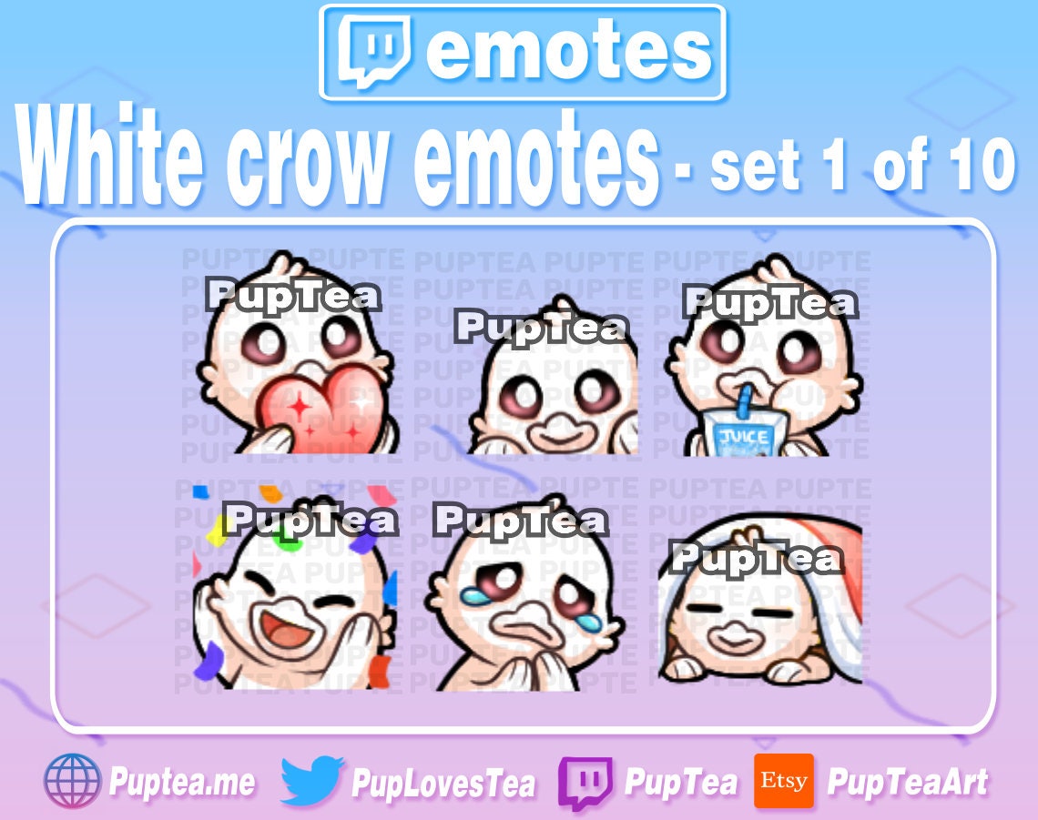6x Cute White Crow Emotes Pack for Twitch Youtube and Discord Set 1 - Etsy