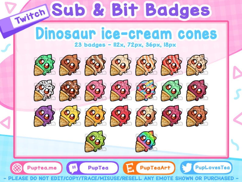 23x Cute Dinosaur Twitch Sub Badges / Cheer Bit Badges Ice - Etsy