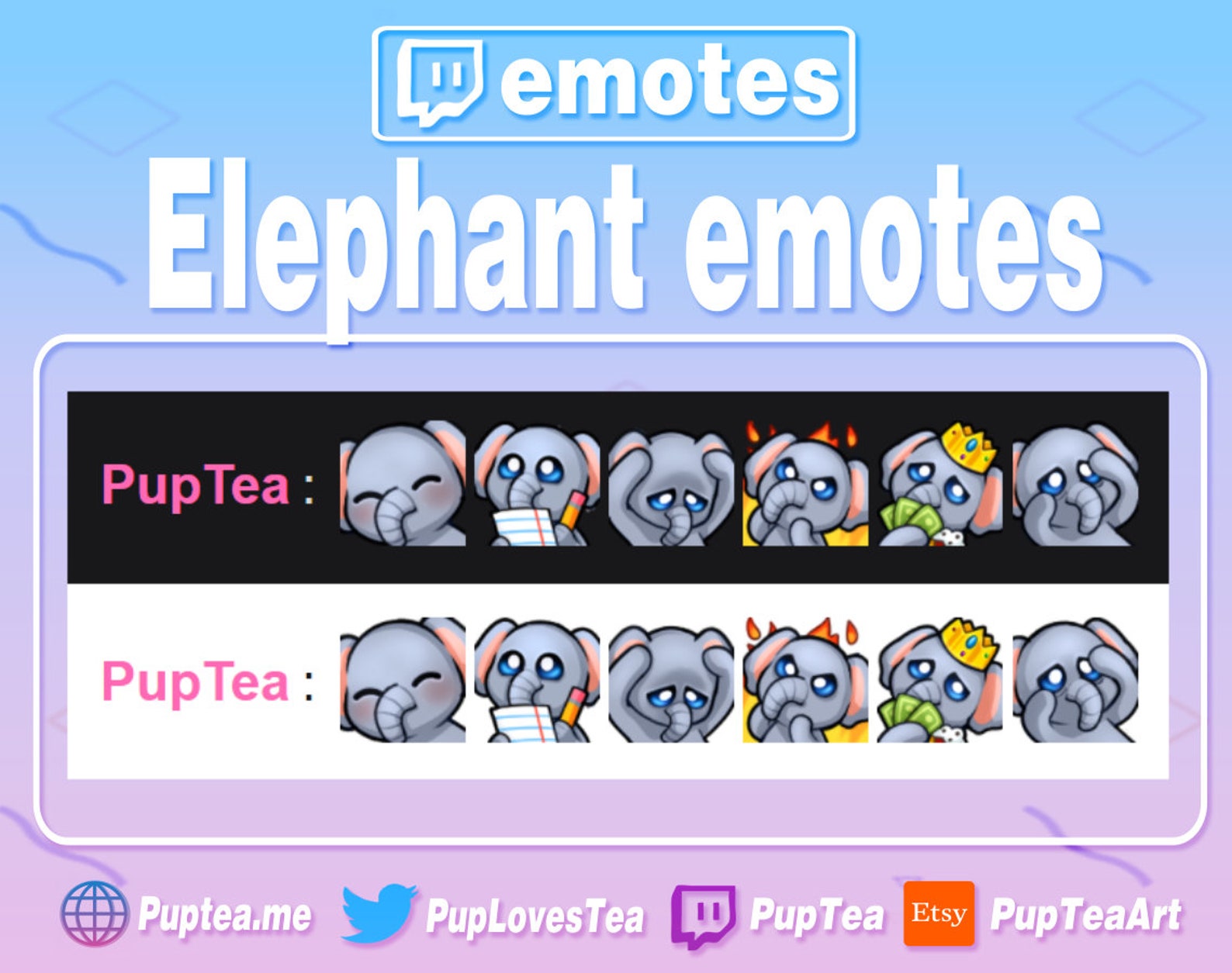6x Cute Elephant Emotes Pack for Twitch Youtube and Discord | Set 6 - Etsy