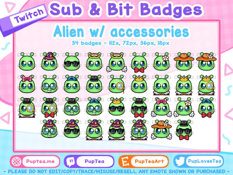 34x Cute Alien Twitch Sub Badges / Cheer Bit Badges Accessory Set - Etsy