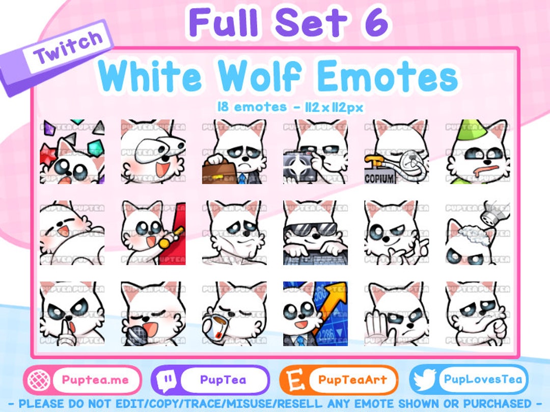 18x Cute White Wolf Emotes Pack for Twitch Youtube and Discord | Full ...