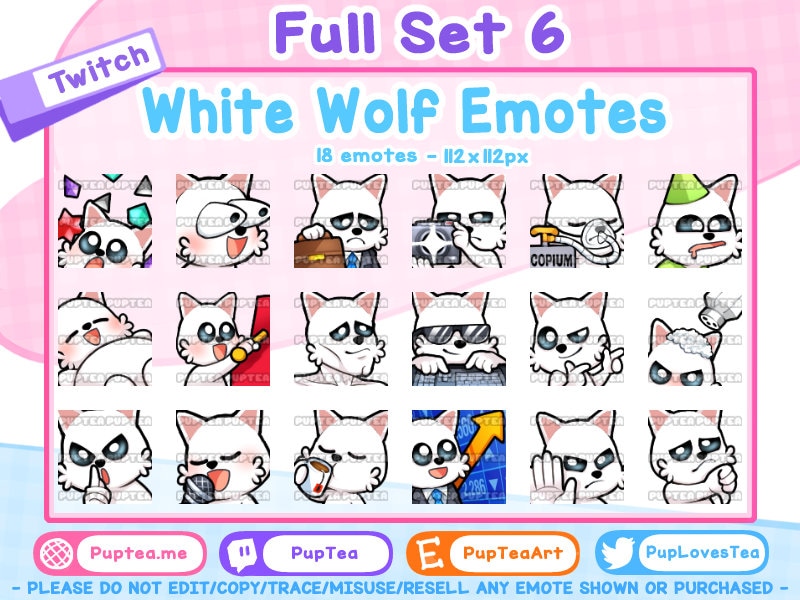 18x Cute White Wolf Emotes Pack for Twitch Youtube and Discord | Full ...