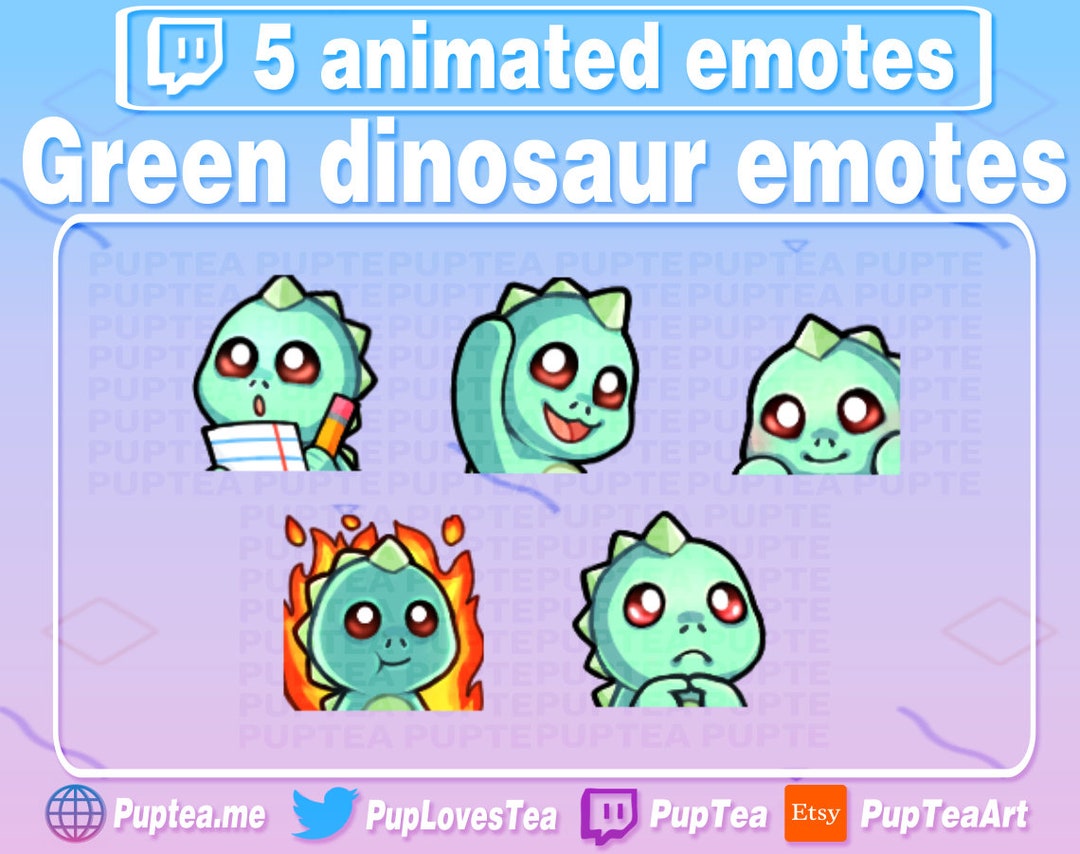 5x Cute Animated Green Dinosaur Emotes Pack for Twitch Youtube and ...