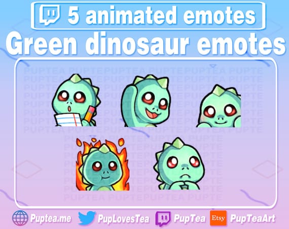 5x Cute Animated Green Dinosaur Emotes Pack for Twitch Youtube - Etsy