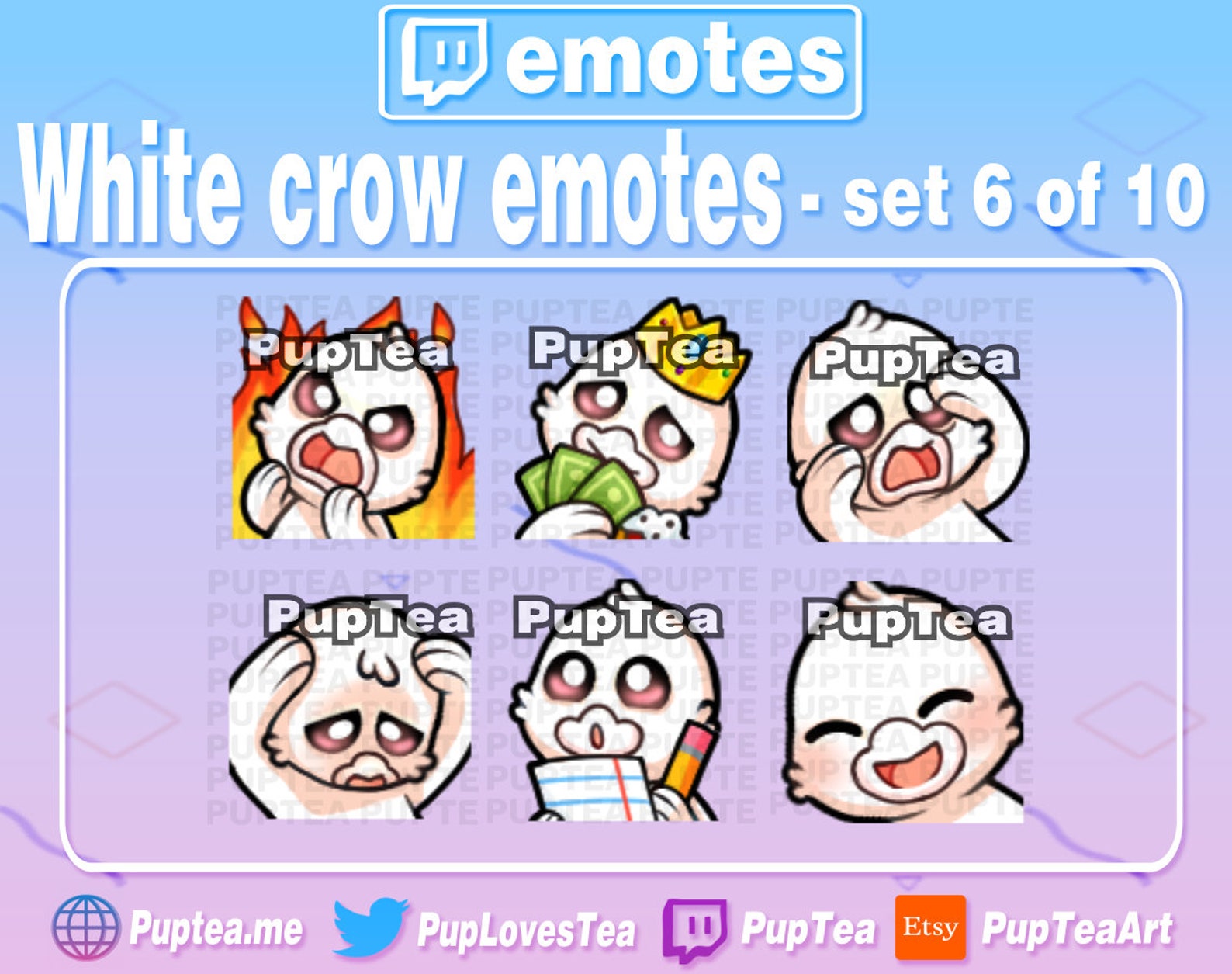 6x Cute White Crow Emotes Pack for Twitch Youtube and Discord Set 6 - Etsy